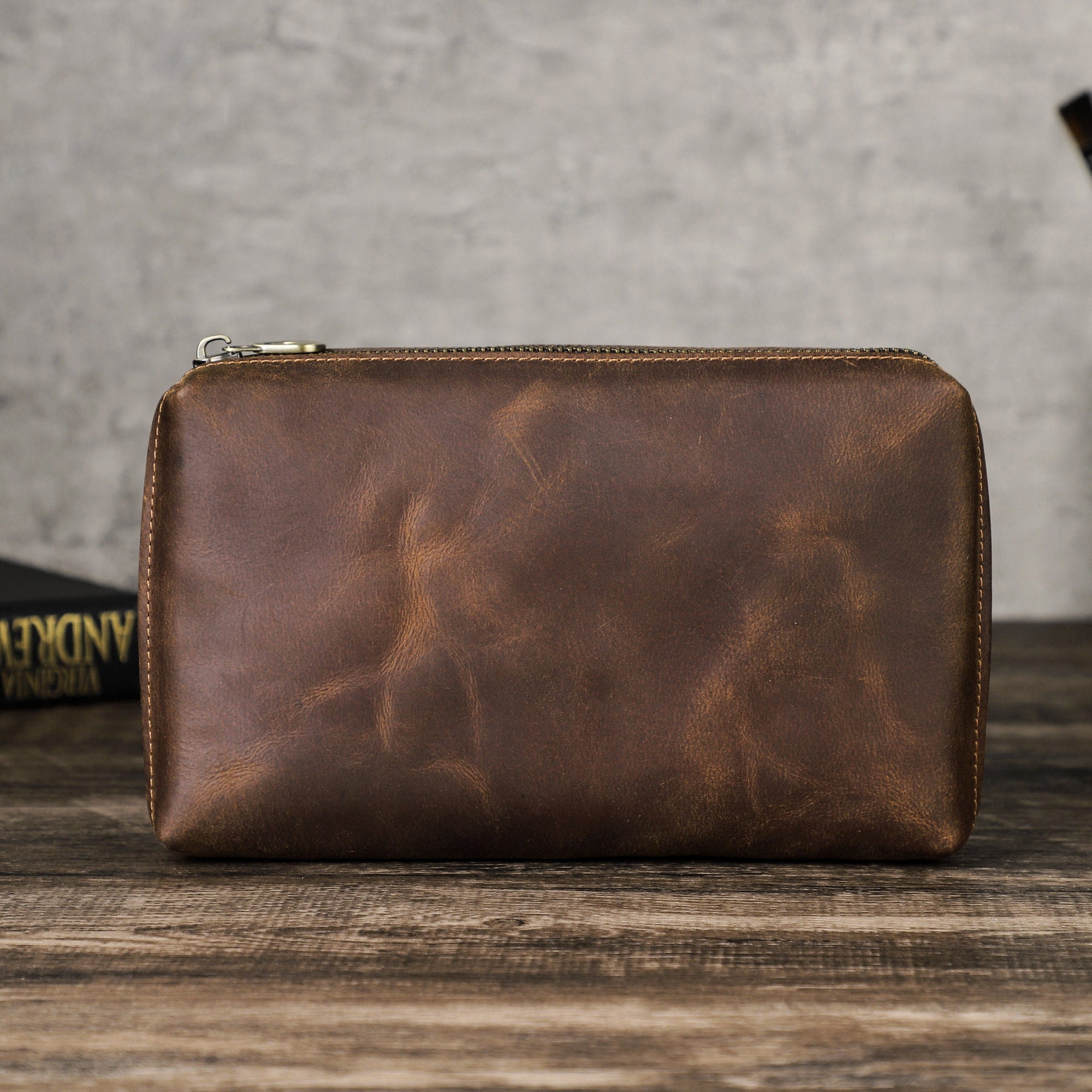 Mans Clutch Bag, Crazy Horse Leather Clutch Wallet, Zipper Big Wallet, Personalized Vintage ...