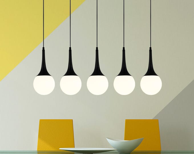 Modern Linear LED Pearl Drop Chandelier: Opal Glass Globe Pendant Light ...