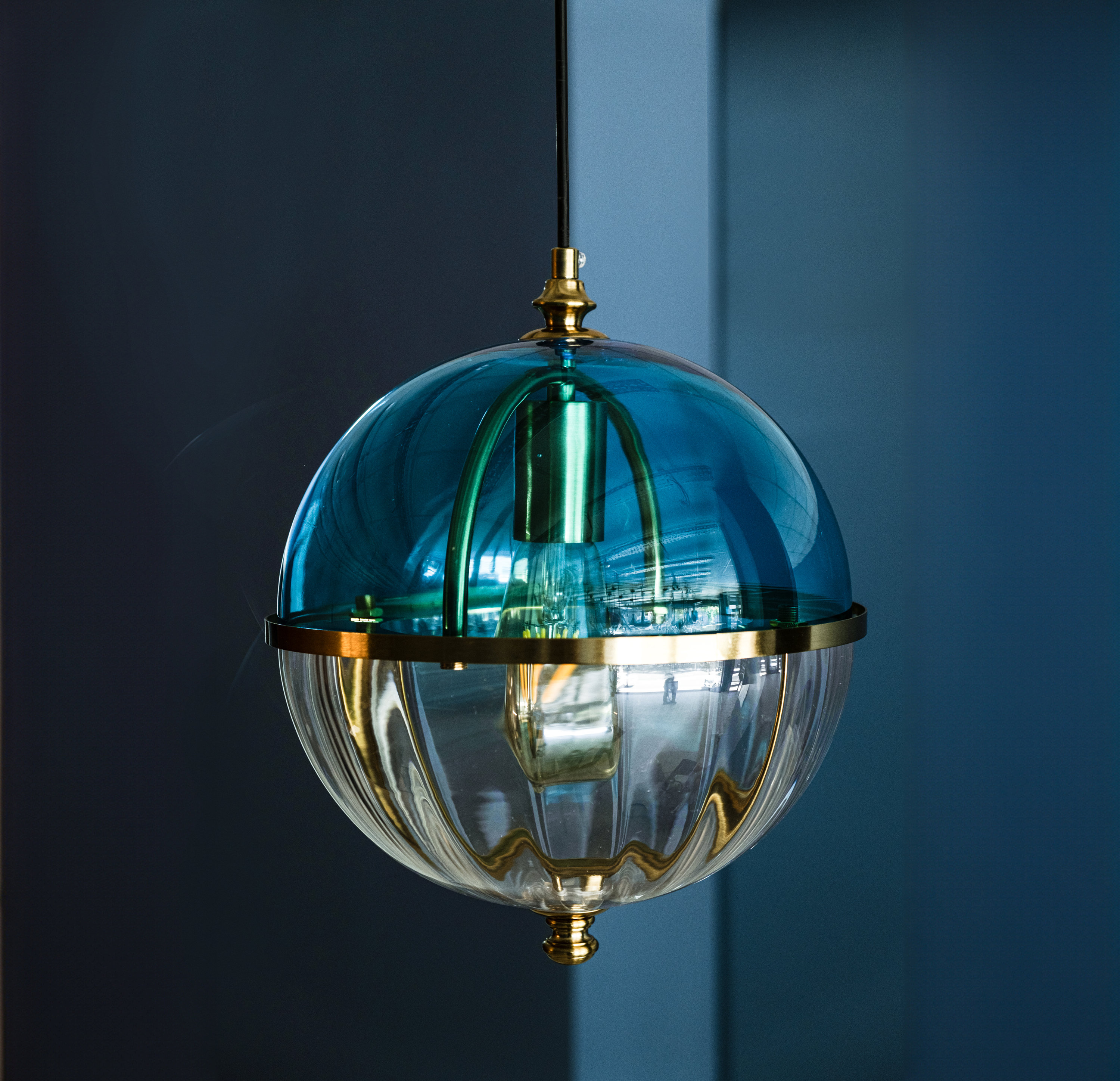 Modern Blue Glass Sphere Pendant Light - Gold-plated Accent - Etsy