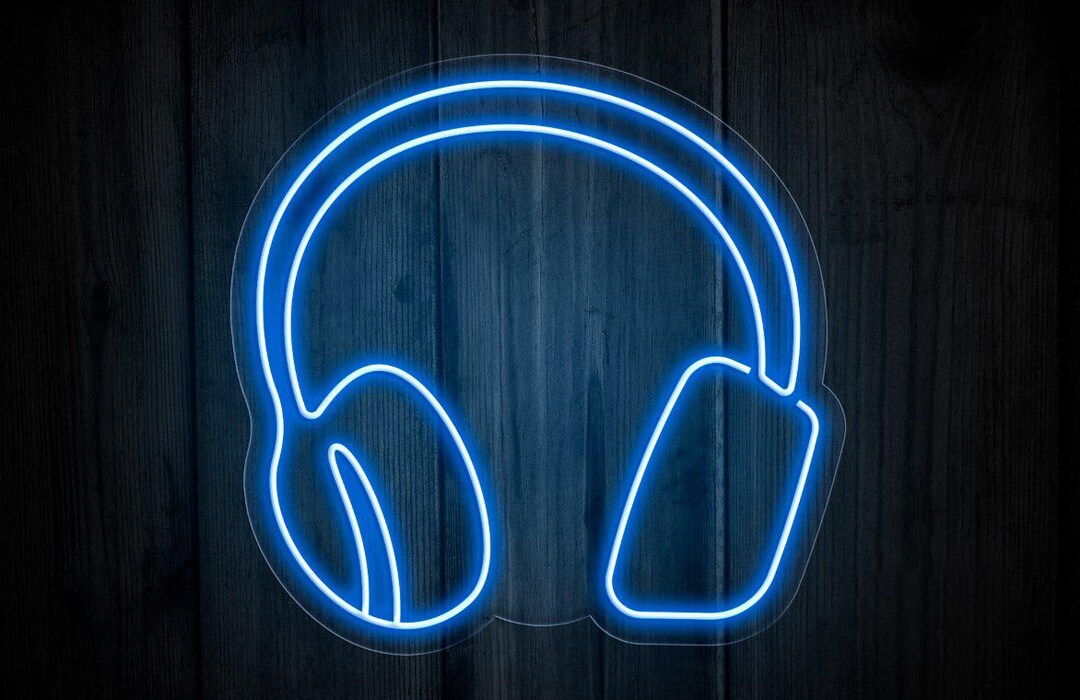 Headphones Neon Sign, LED Light up Sign, Music Wall Decor, Record ...