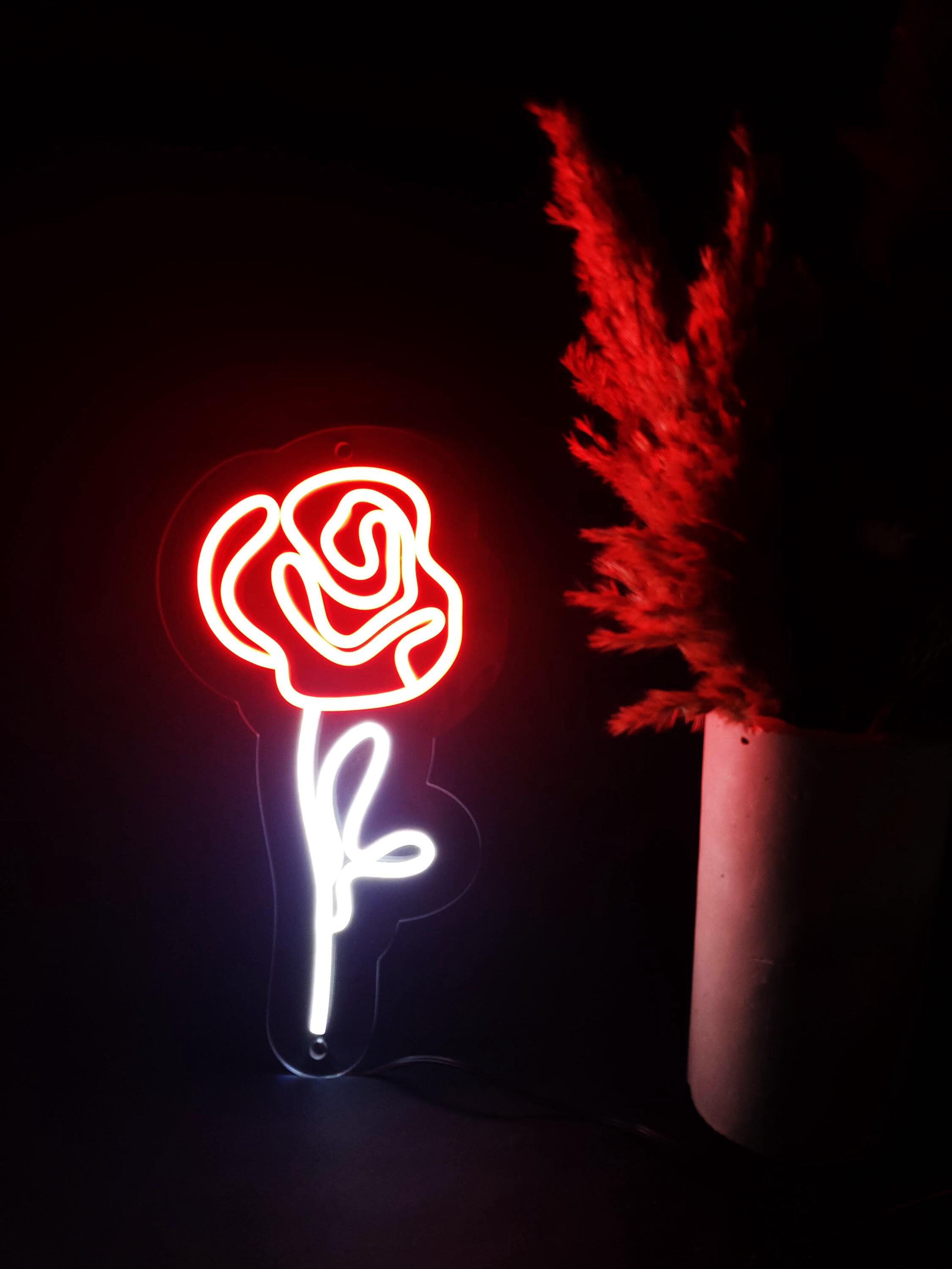 Rose Neon Sign, Led Light up Neon Sign, Cute Flower Wall Decor, Neon ...