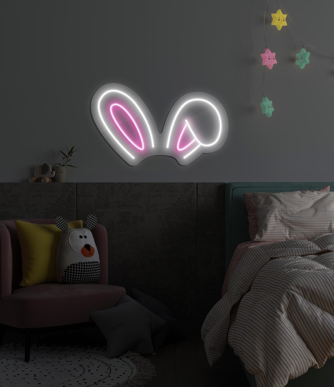 Bunny Ears Neon Sign, Cute Ears LED Light, Kids Room Decor, Nursery ...