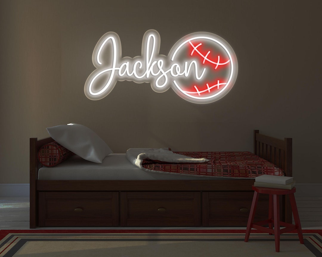 Baseball Neon Sign With Custom Name, Baseball Kids Room Decor, Sport ...