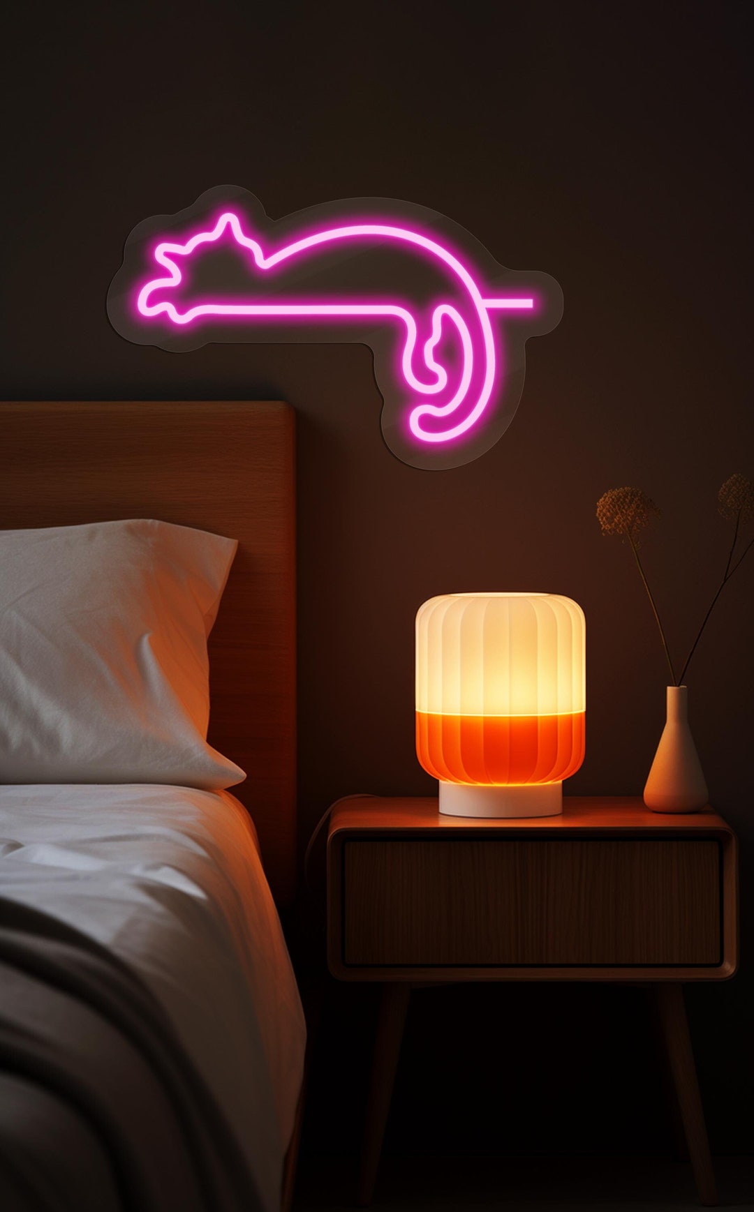 Lazy Cat Neon Sign, Cute Kitten LED Sign, Bedroom Wall Decor, Light up ...