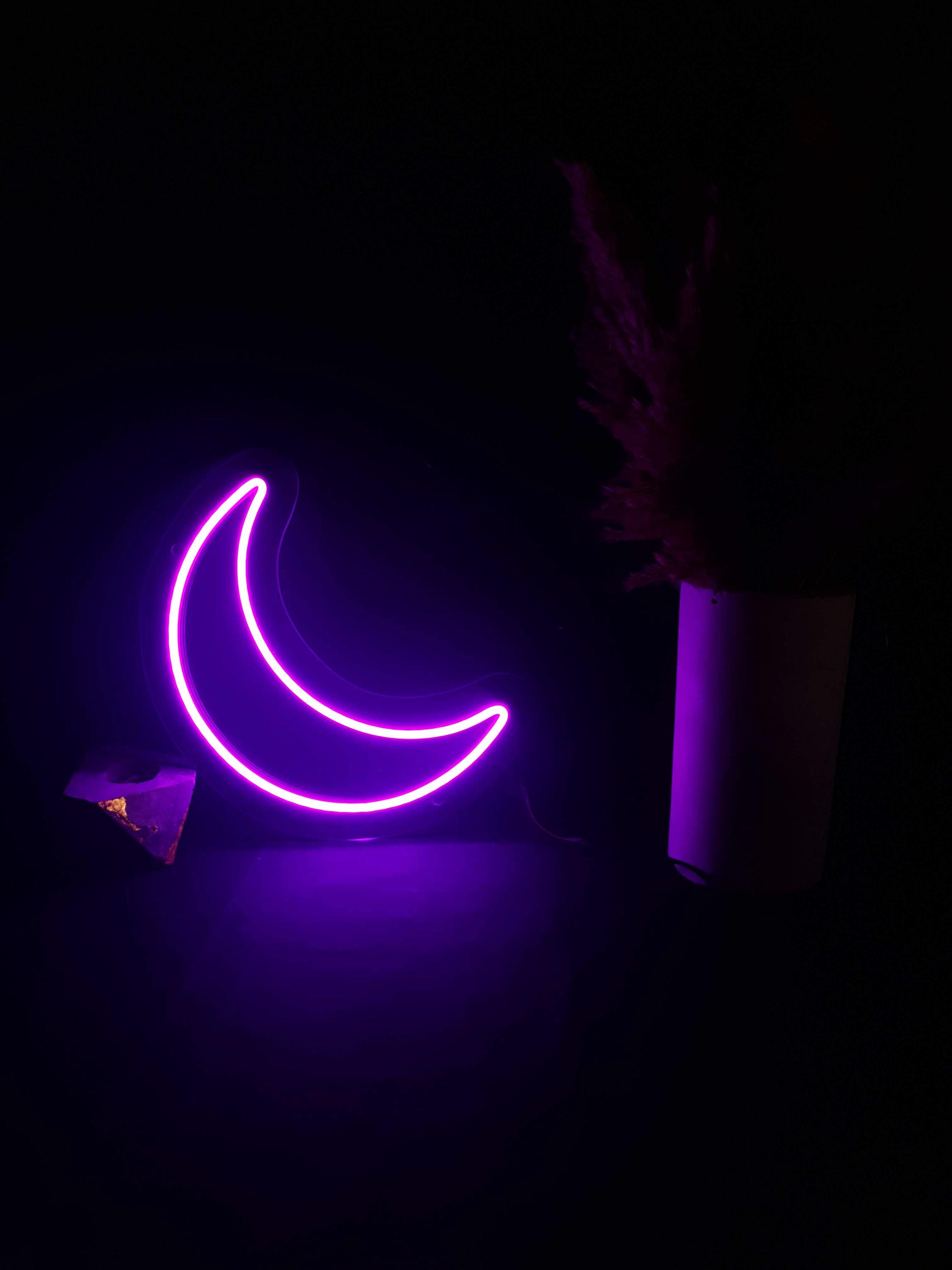 Moon Neon Sign, Crescent Moon Neon Light Sign, Bedroom Wall Decor, Neon ...