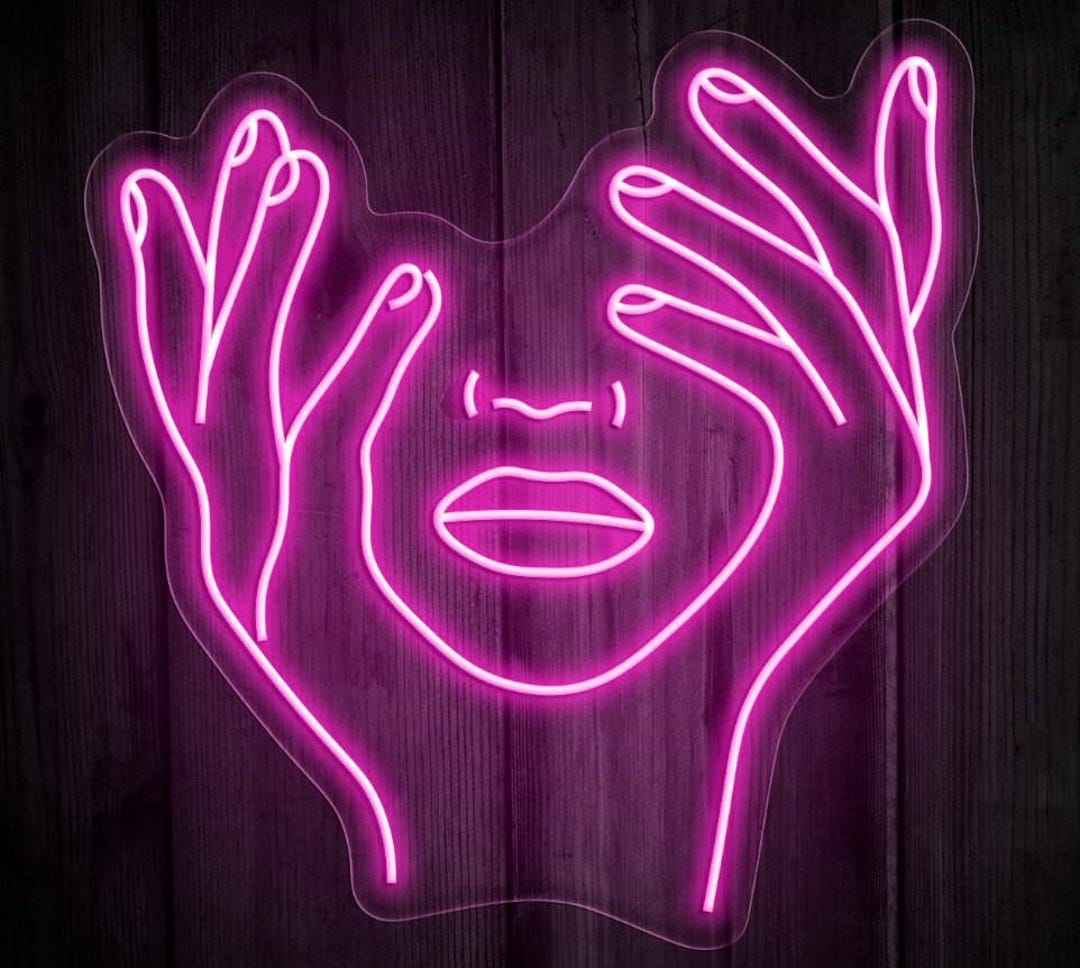 Woman Neon Sign, Aesthetic LED Sign, Girl Face Line Art, Beauty Salon ...