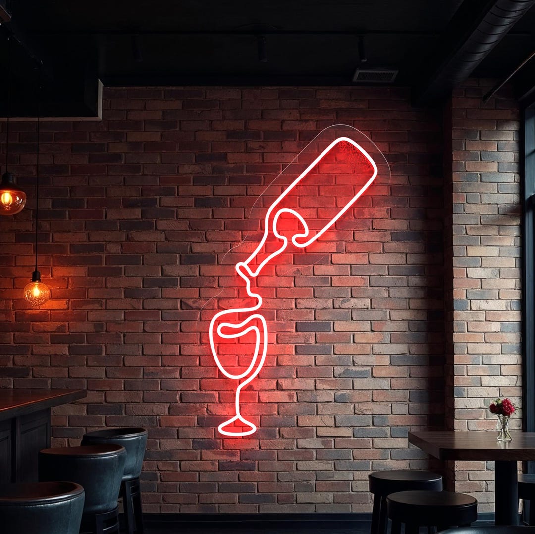 Wine Neon Sign, Elegant Wine Bar LED Light, Wine Glass Neon Sign, Cozy ...