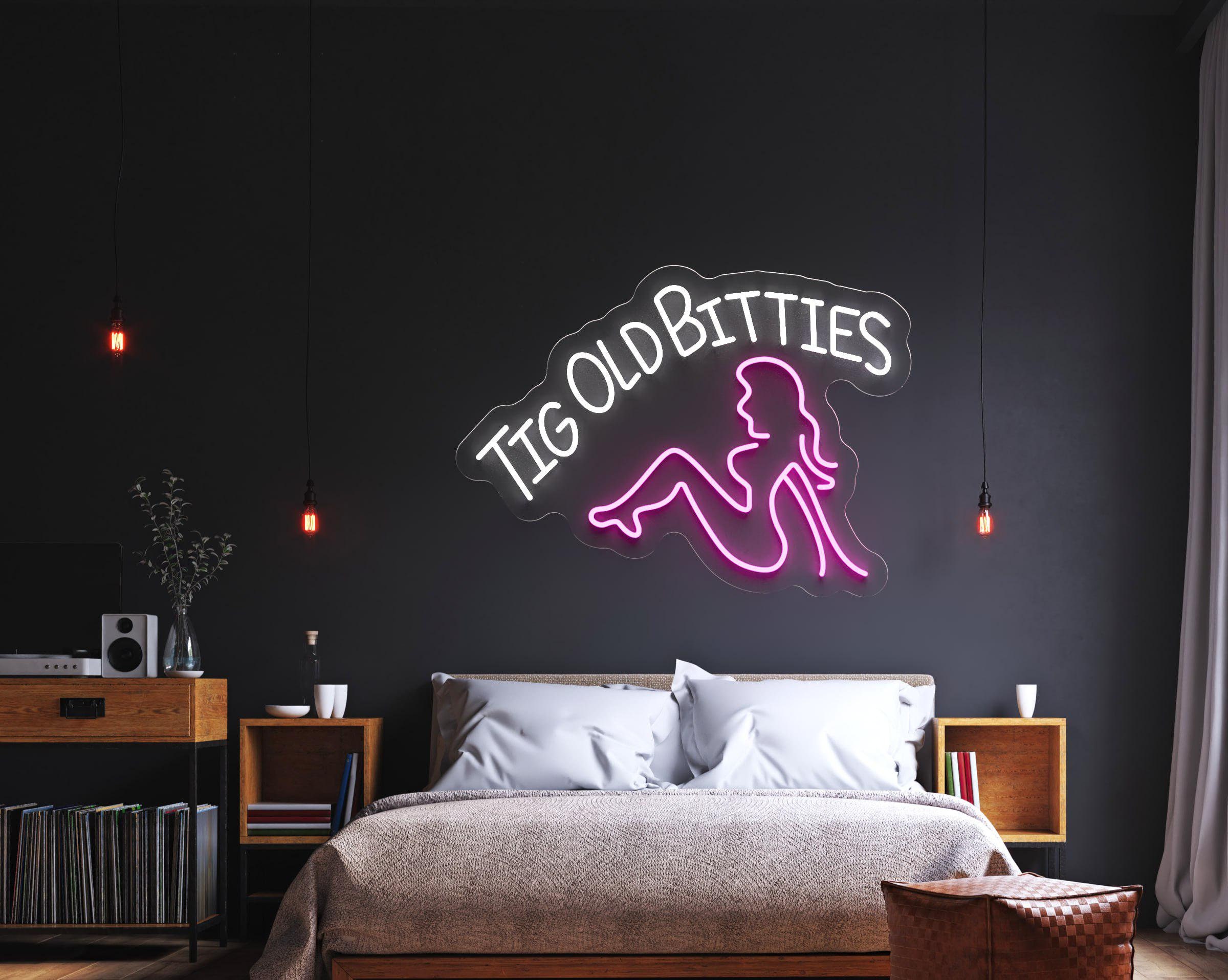 Tig Old Bitties Neon Sign Fun Led Sign Woman Light Up Sign Cartoon
