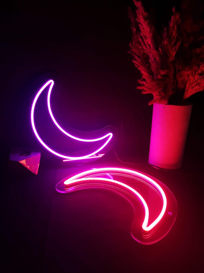 Moon Neon Sign, Crescent Moon Neon Light Sign, Bedroom Wall Decor, Neon ...