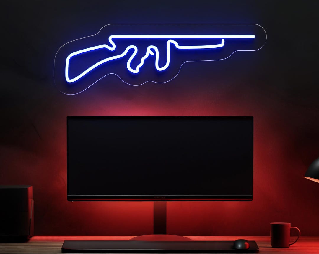 Gun Neon Sign, Game Room Decor, LED Light up Sign, Man Cave Wall Art ...