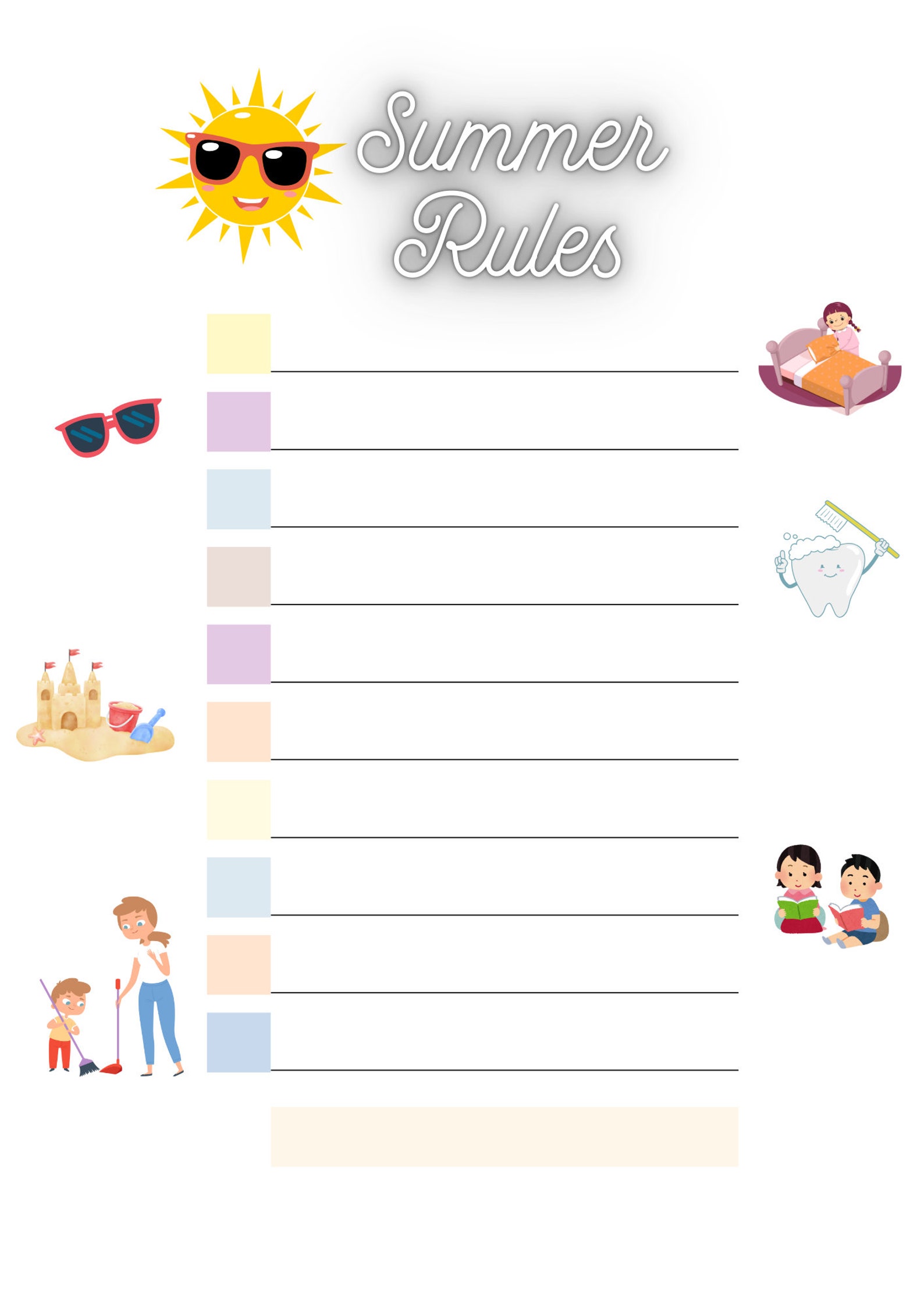 Editable Summer Rules, Printable Minimalistic Chore Chart PDF Daily ...