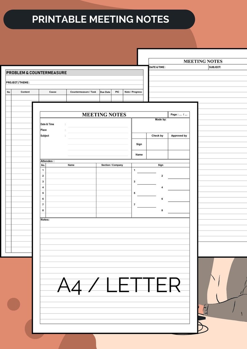 Meeting Notes Template Printable PDF Business Note Taking, Meeting ...