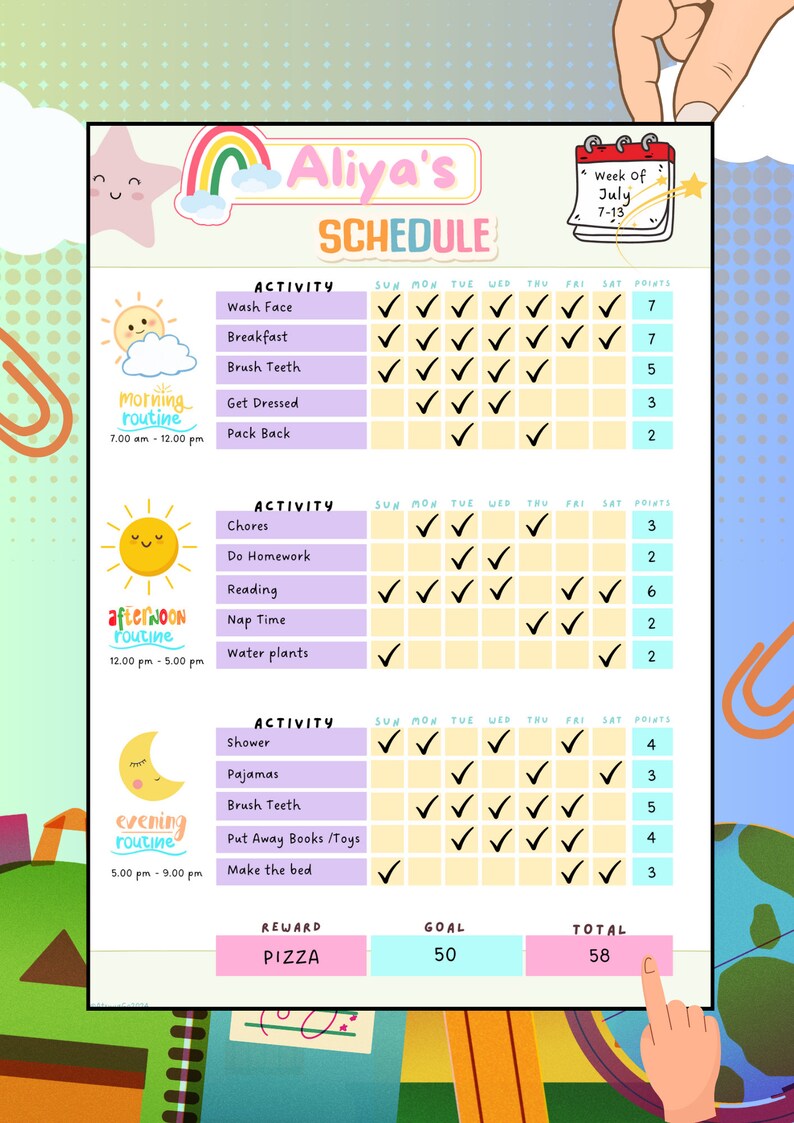 Kids Daily Activity Checklist Schedule Printable, Editable Chores Chart ...