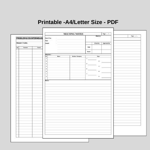 Meeting Notes Template Printable PDF | Business Note Taking, Meeting ...