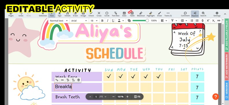 Kids Daily Activity Checklist Schedule Printable, Editable Chores Chart ...