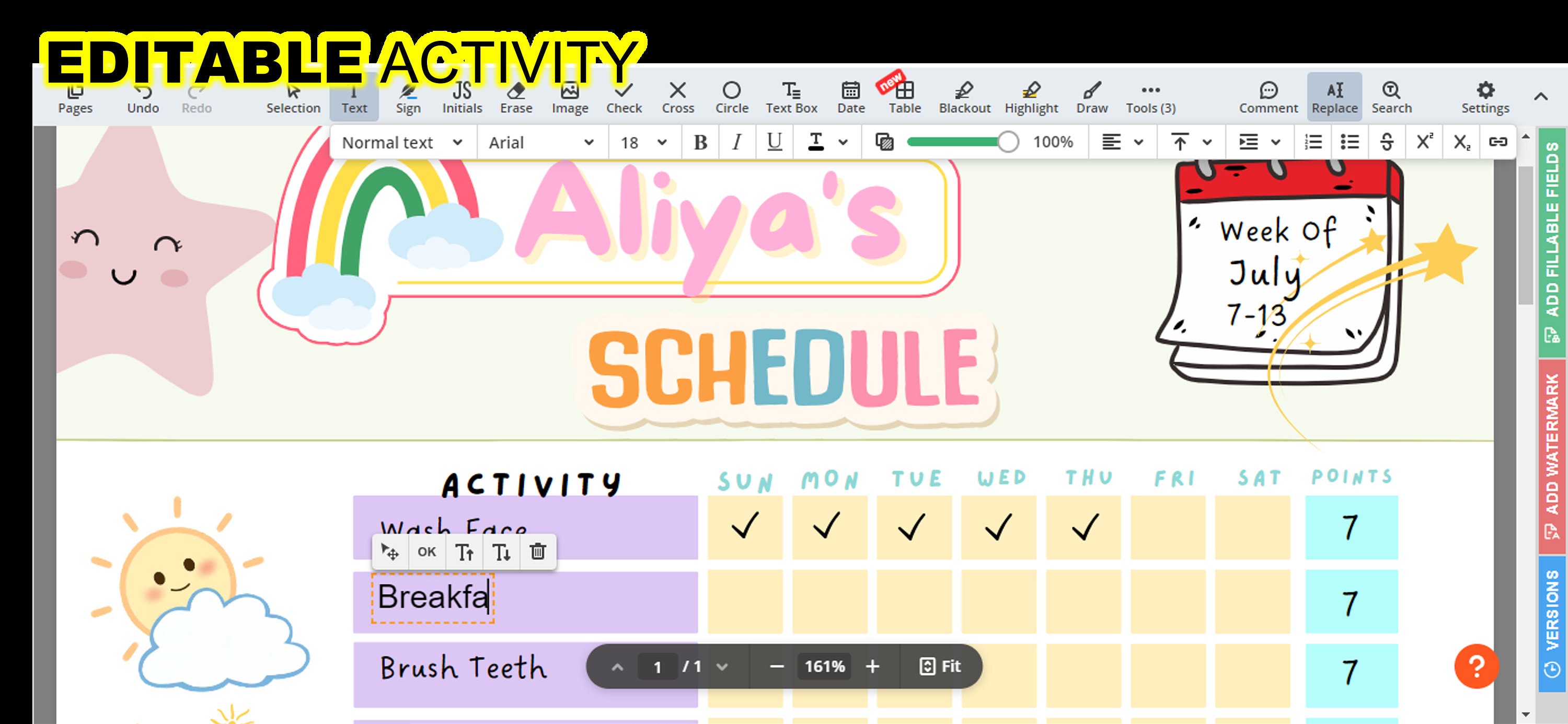 Kids Daily Activity Checklist Schedule Printable, Editable Chores Chart ...