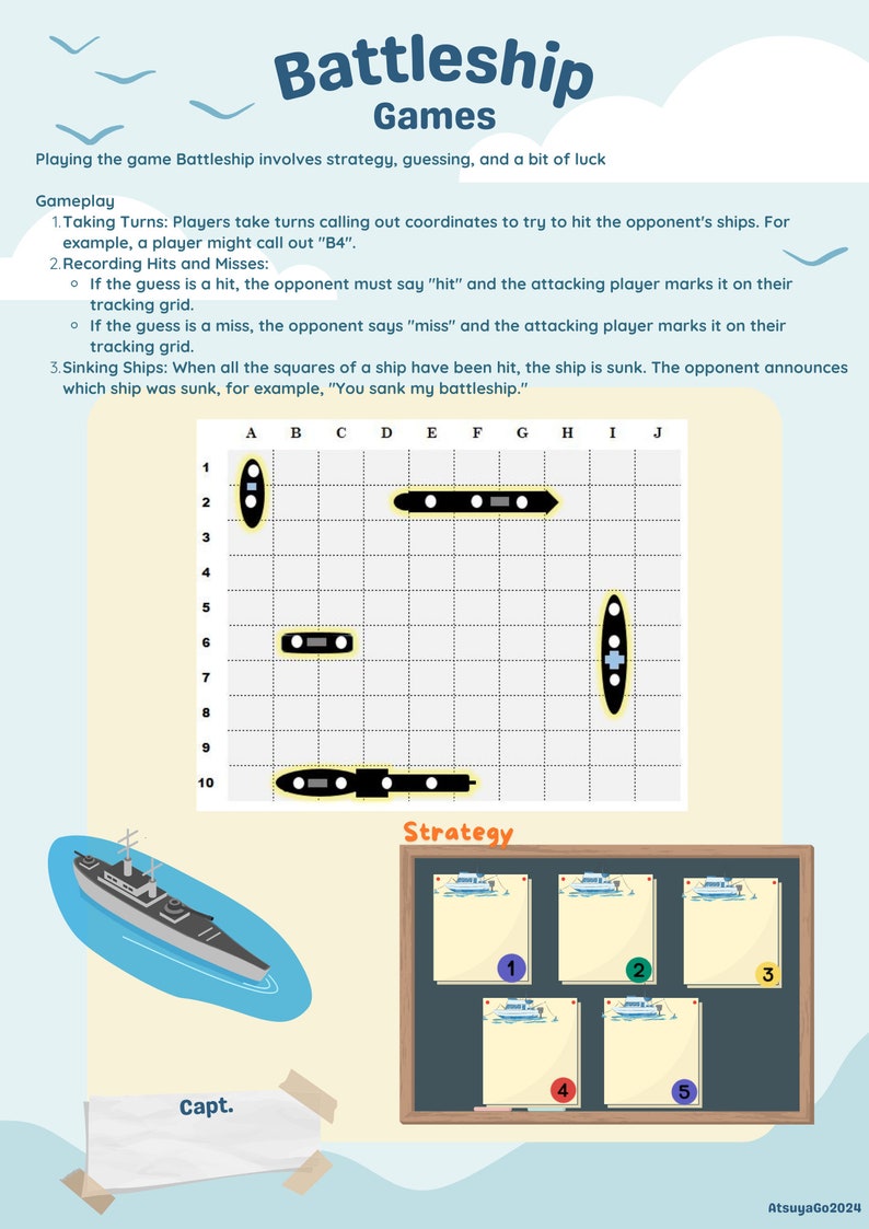 Printable Battleship Game Sea Strike Fun for Kids & Adults Easy Print ...
