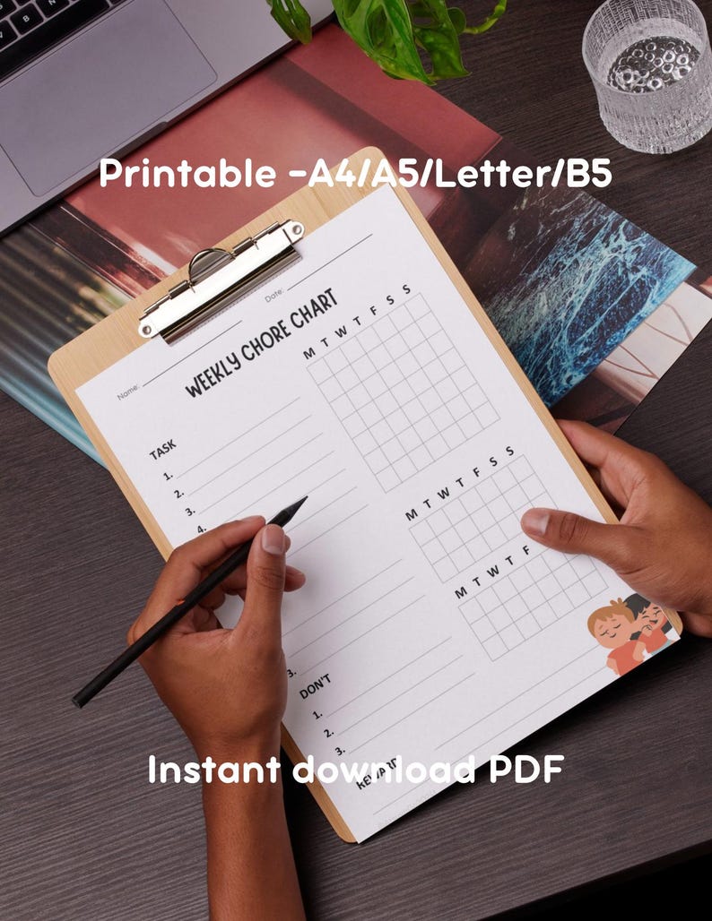 Weekly Chore Chart for Kids Printable, Simple Chores, House Responsibilities, Homeschool Planner ...