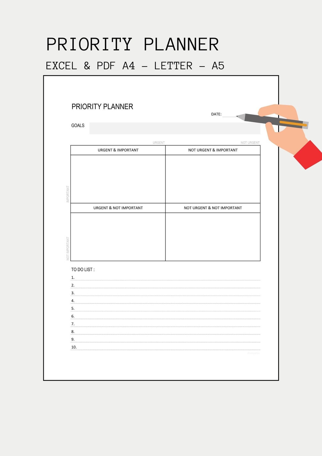 Priority Planner Template, Task Priority Matrix, Urgent Important ...