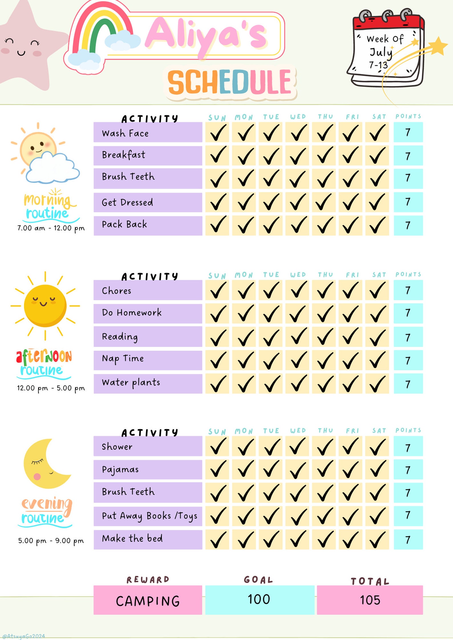 Kids Daily Activity Checklist Schedule Printable, Editable Chores Chart ...
