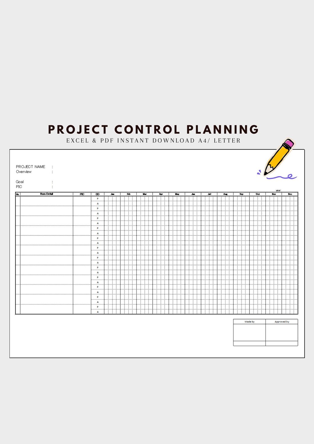 Project Planner Template: Editable Excel, Project Plan Worksheet ...
