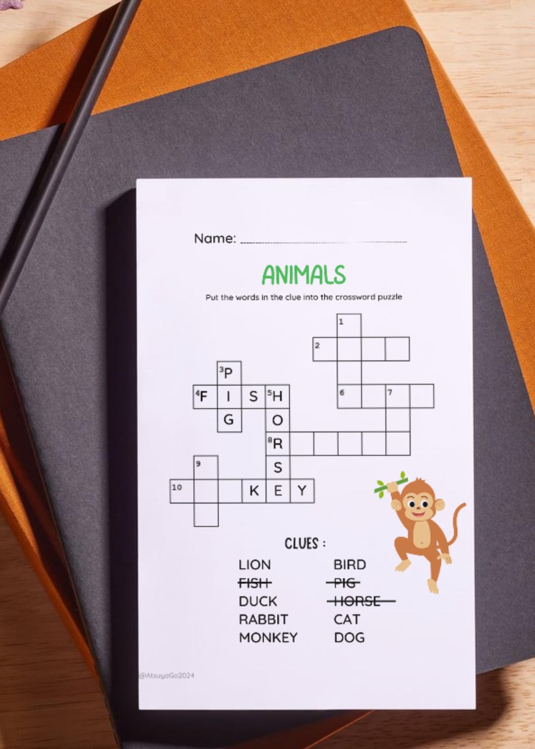 Animals Crossword for Kids: Printable A4 Activity (PDF Download) - Etsy
