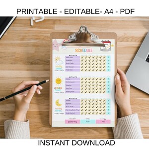 Kids Daily Activity Checklist Schedule Printable, Editable Chores Chart ...