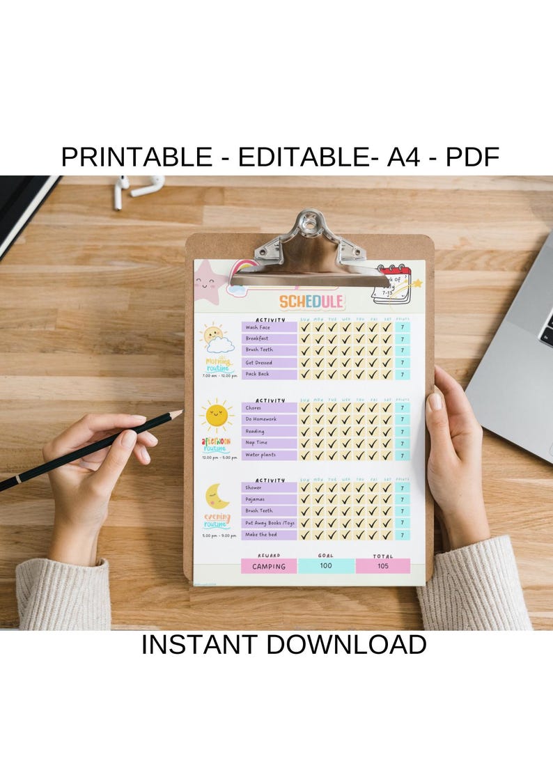 Kids Daily Activity Checklist Schedule Printable, Editable Chores Chart ...