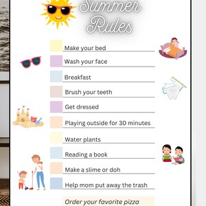 Editable Summer Rules, Printable Minimalistic Chore Chart PDF Daily ...
