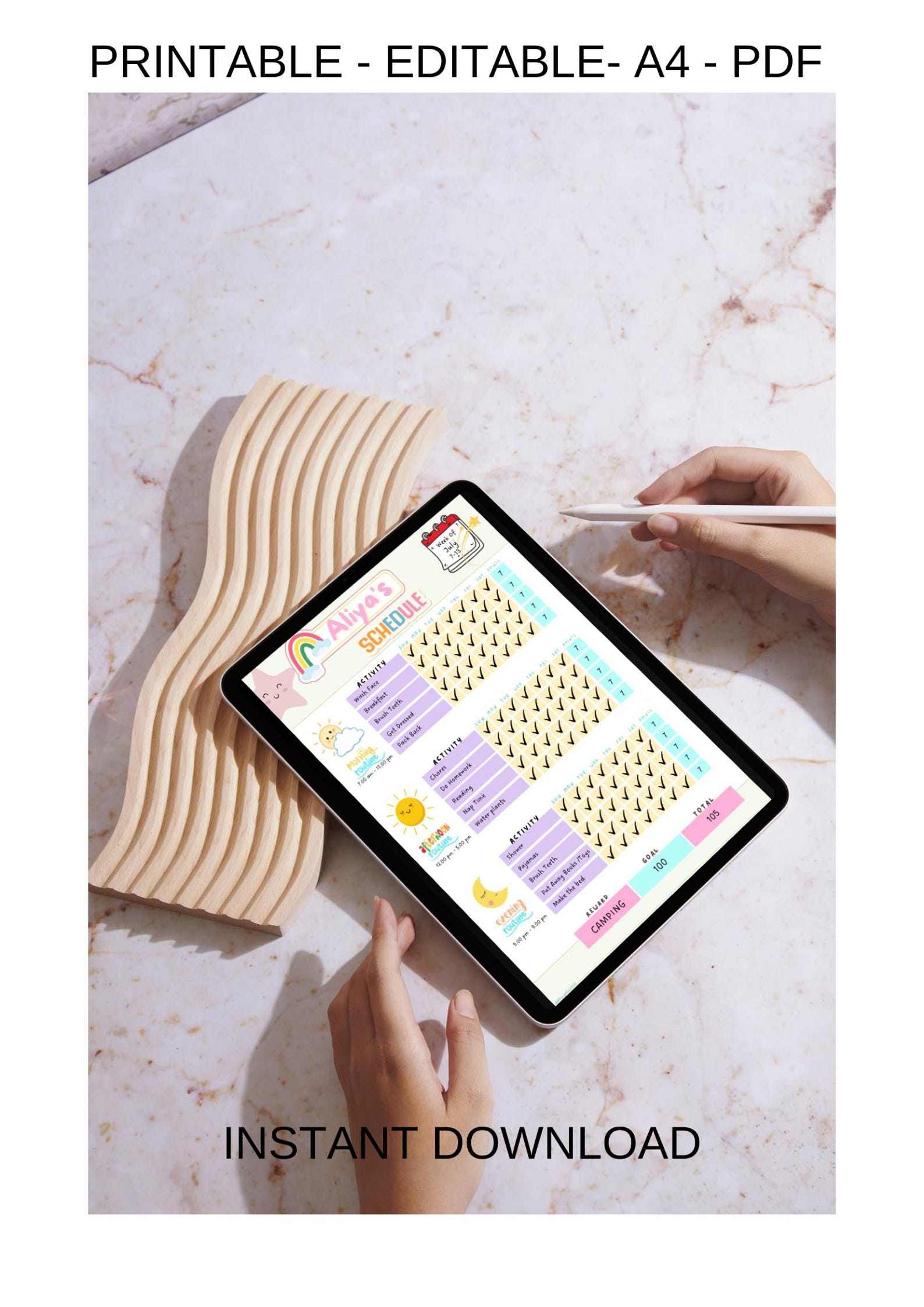 Kids Daily Activity Checklist Schedule Printable, Editable Chores Chart ...