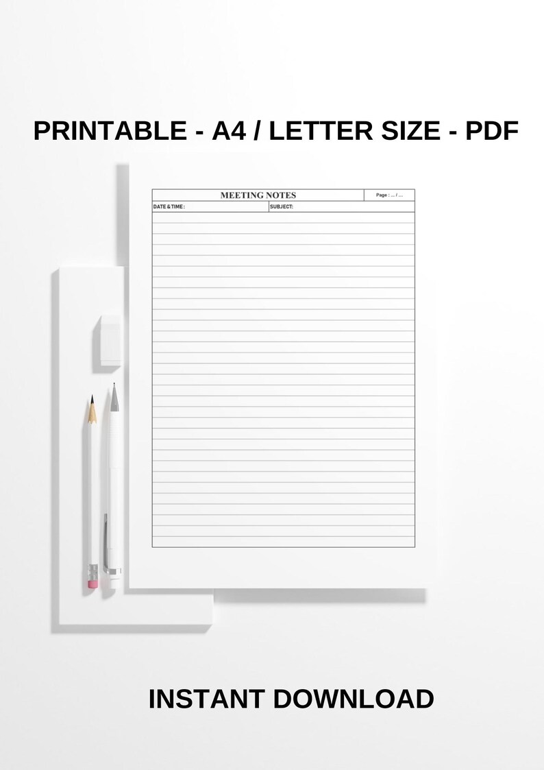 Meeting Notes Template Printable PDF Business Note Taking, Meeting ...