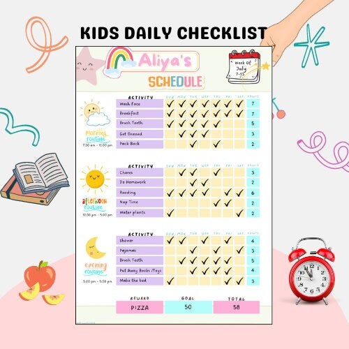 Kids Daily Activity Checklist Schedule Printable, Editable Chores Chart ...