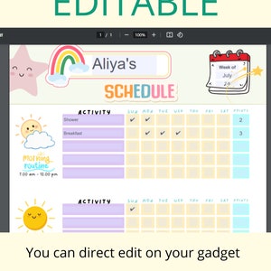 Kids Daily Activity Checklist Schedule Printable, Editable Chores Chart ...