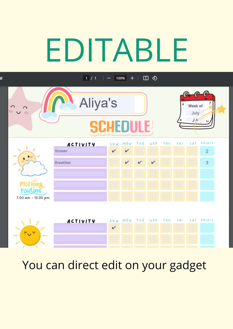 Kids Daily Activity Checklist Schedule Printable, Editable Chores Chart ...