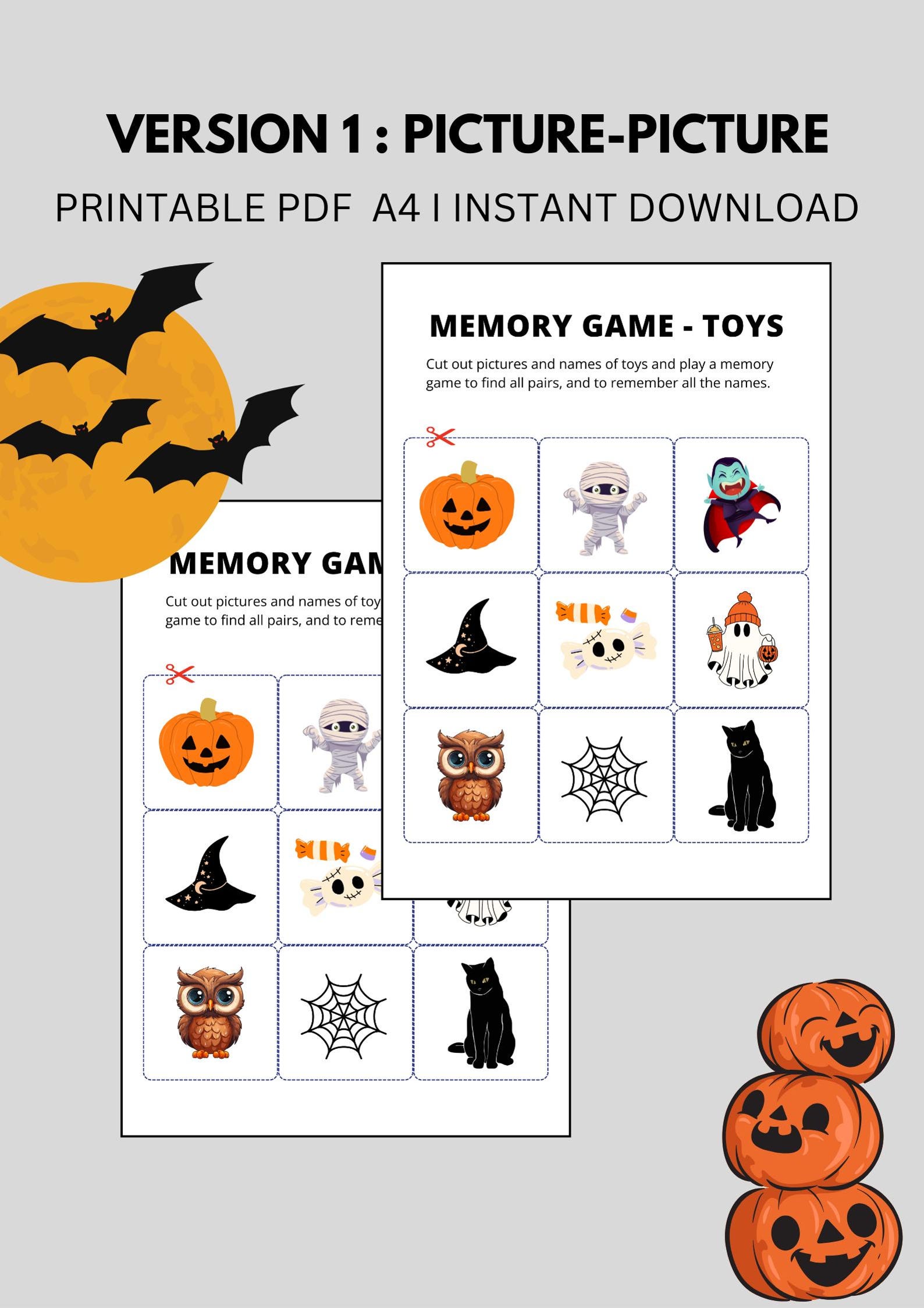 Halloween Memory Games Printable Download, Halloween Party Games ...