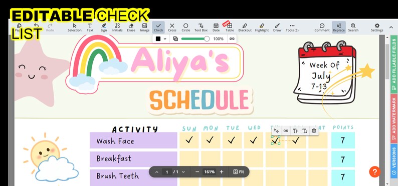 Kids Daily Activity Checklist Schedule Printable, Editable Chores Chart ...