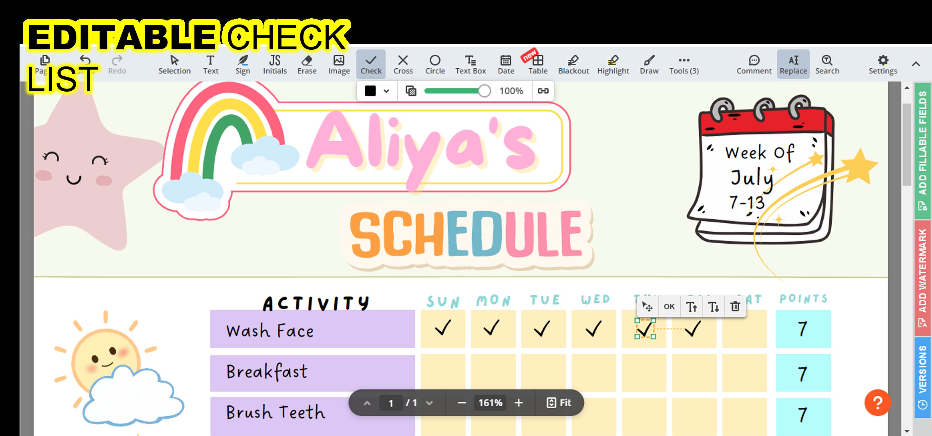 Kids Daily Activity Checklist Schedule Printable, Editable Chores Chart ...
