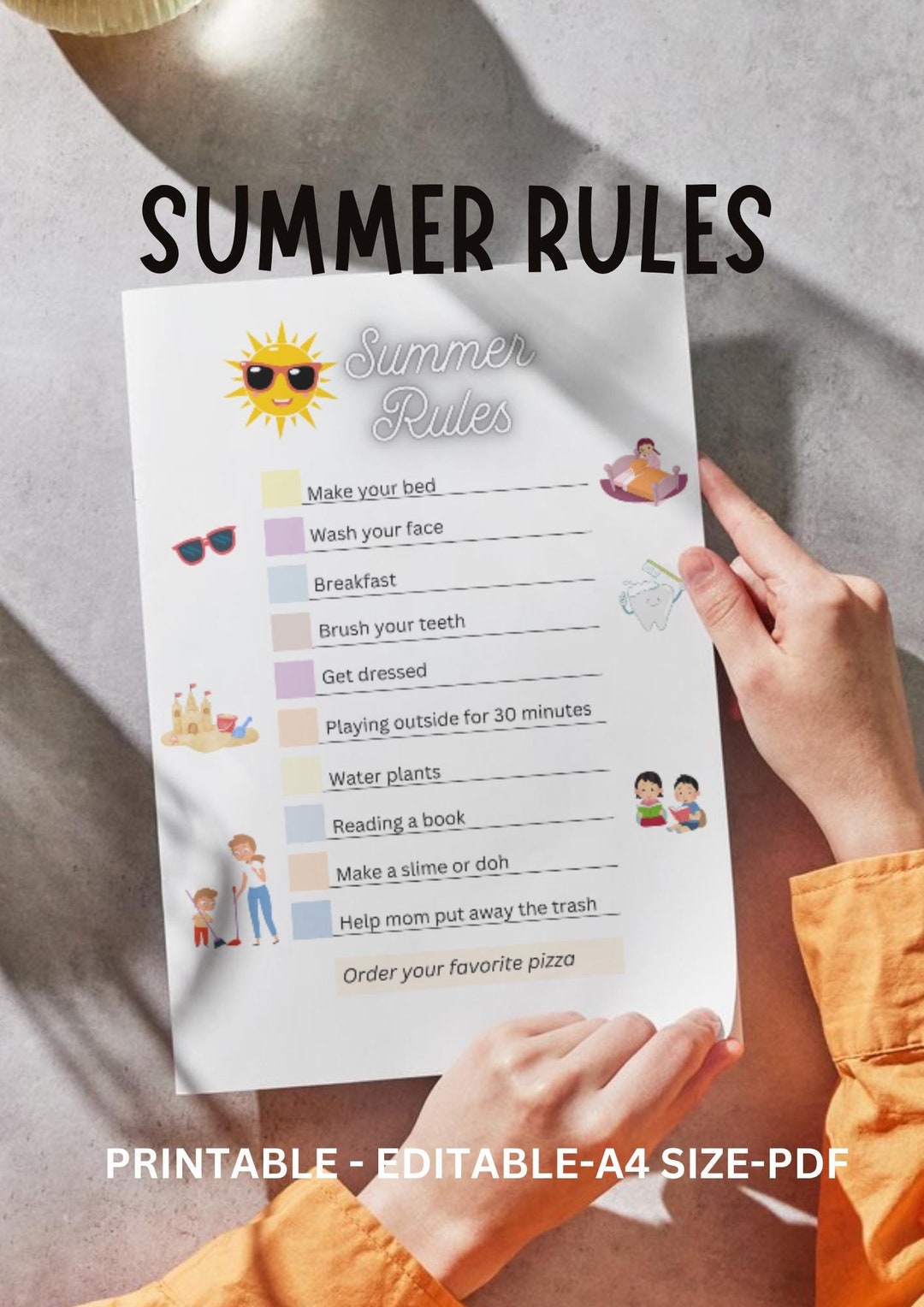 Summer Rules Chore Chart: Editable Kids Checklist (PDF) - Etsy UK