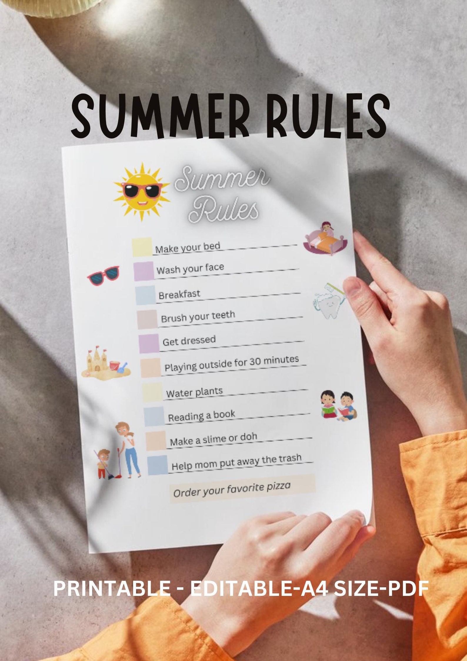 Editable Summer Rules, Printable Minimalistic Chore Chart PDF Daily ...