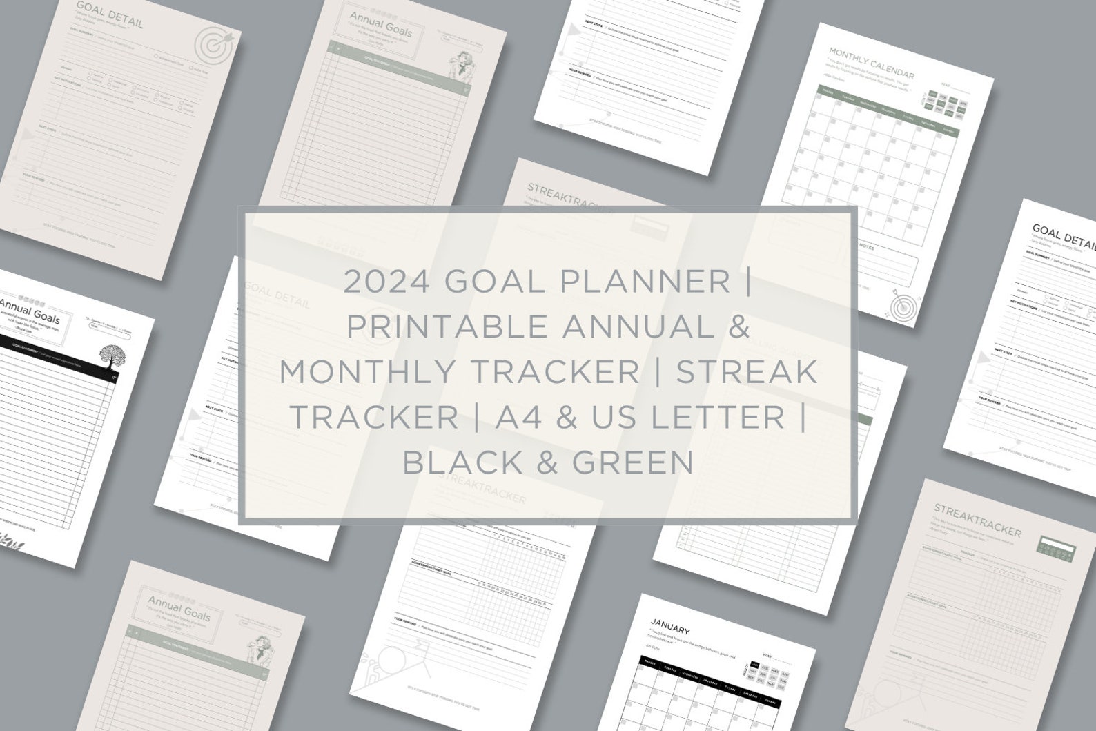 2024 Goal Planner, Printable Annual & Monthly Tracker, Streak Tracker ...