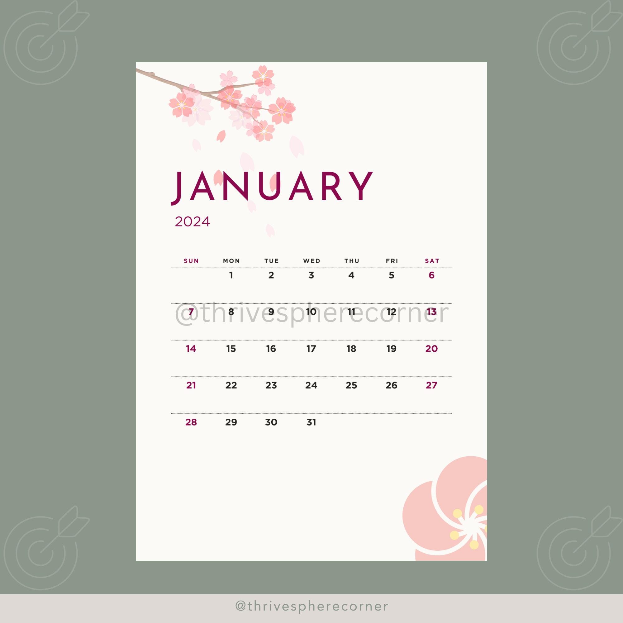 Sakura Blossom Digital Planner Printable Daily & Monthly Planner With ...