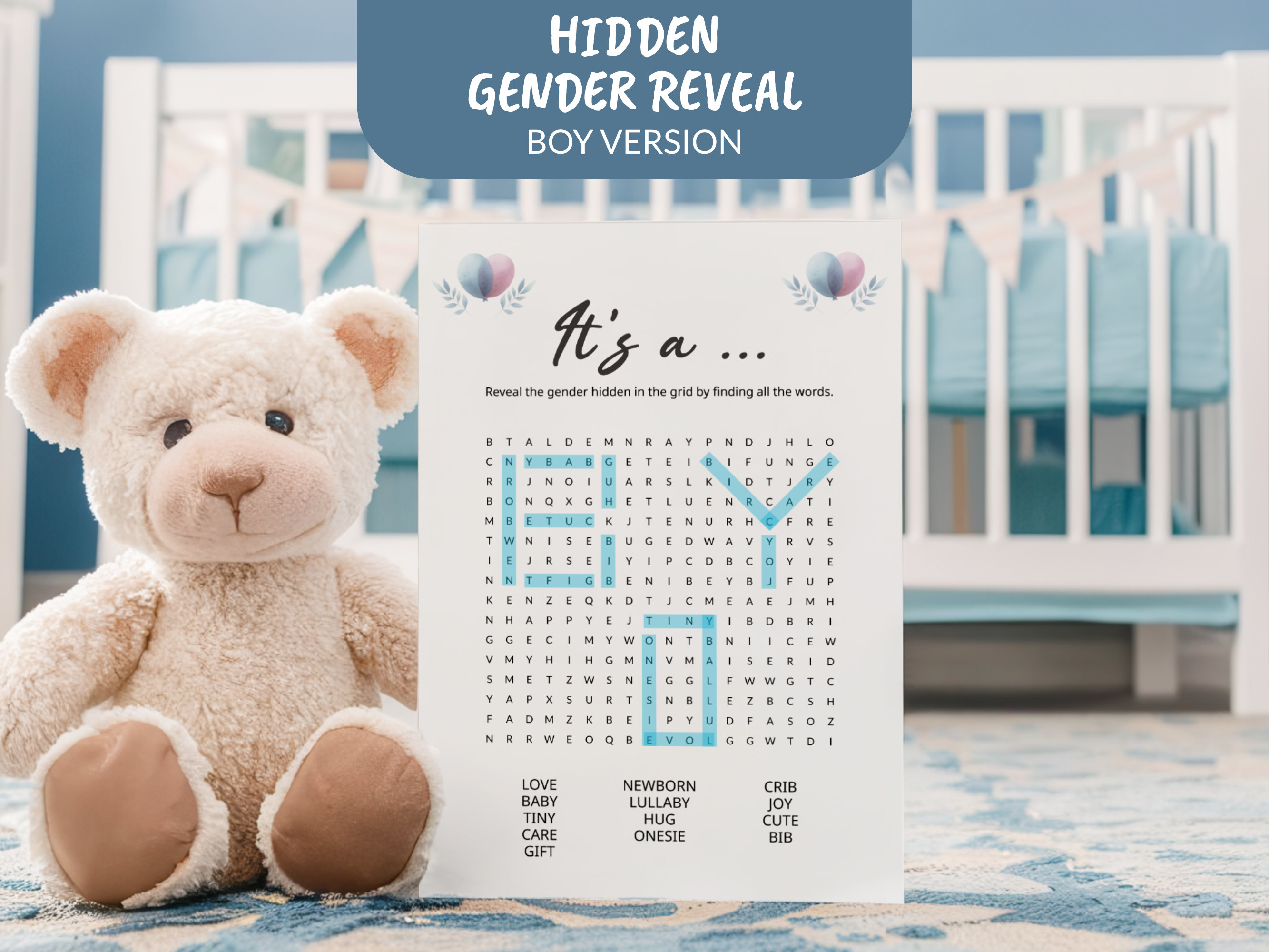 It's a Boy Gender Reveal Announcement Word Search Puzzle Guessing Party ...