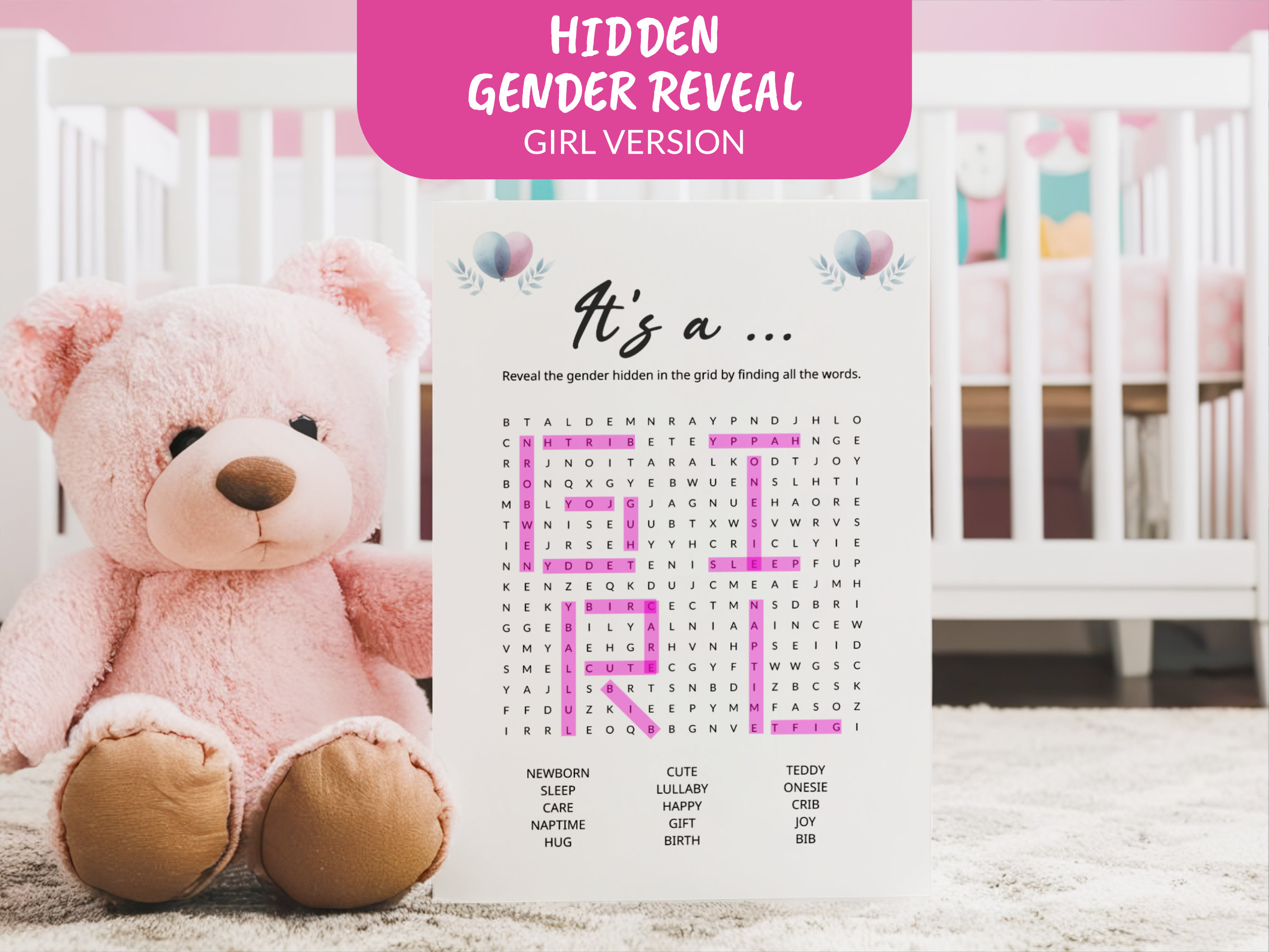 It's a Girl Gender Reveal Announcement Word Search Puzzle Guessing ...
