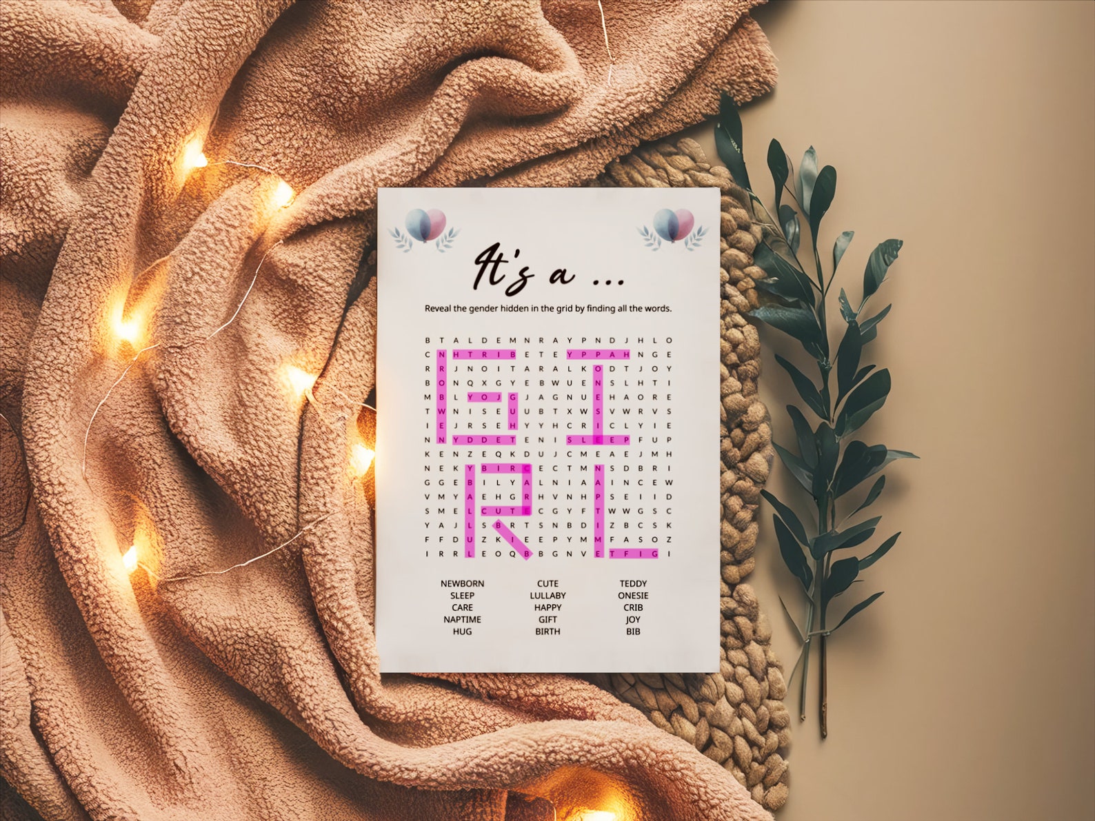 It's a Girl Gender Reveal Announcement Word Search Puzzle Guessing ...