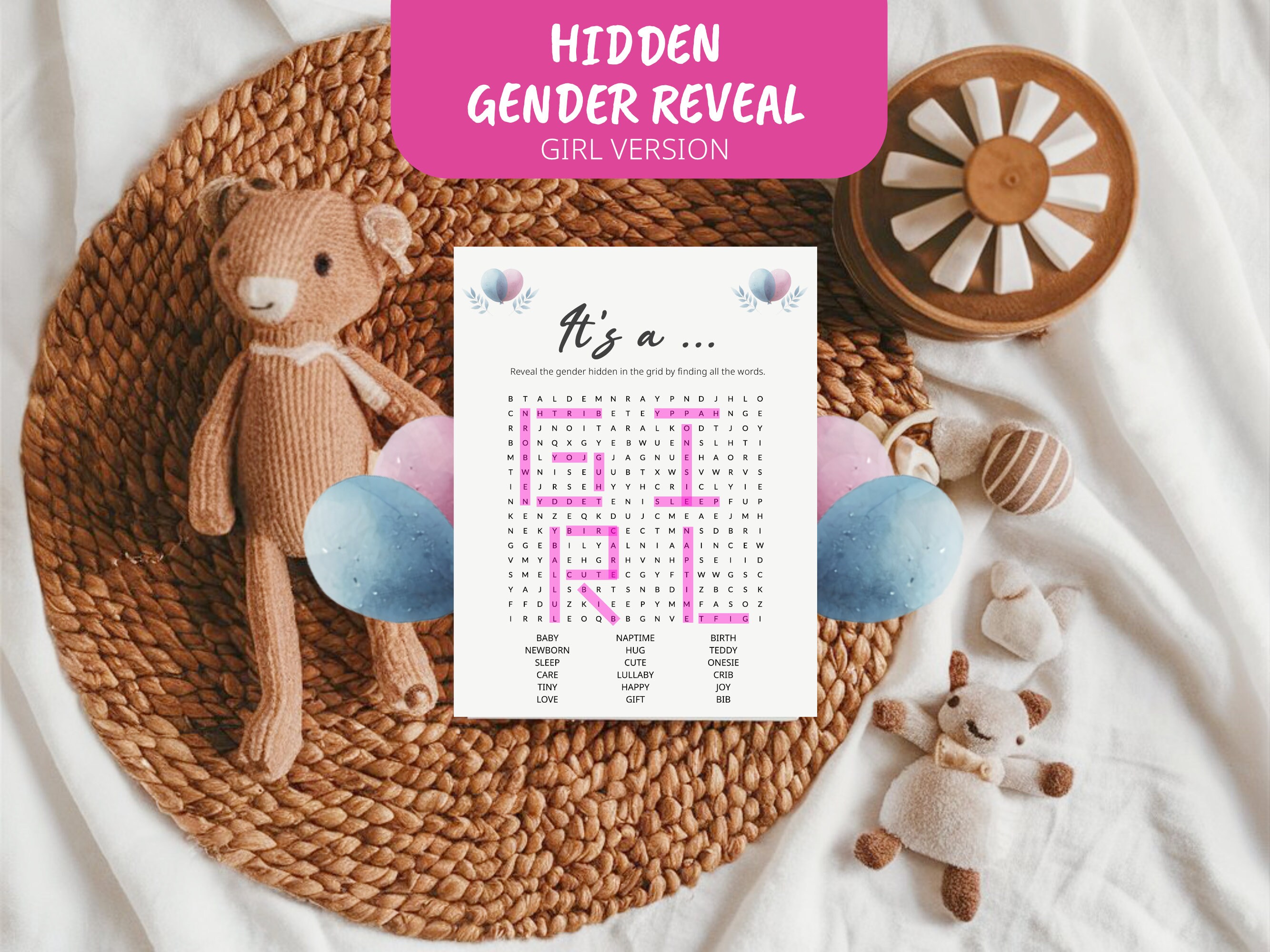 It's a Girl Gender Reveal Announcement Word Search Puzzle, Guessing ...