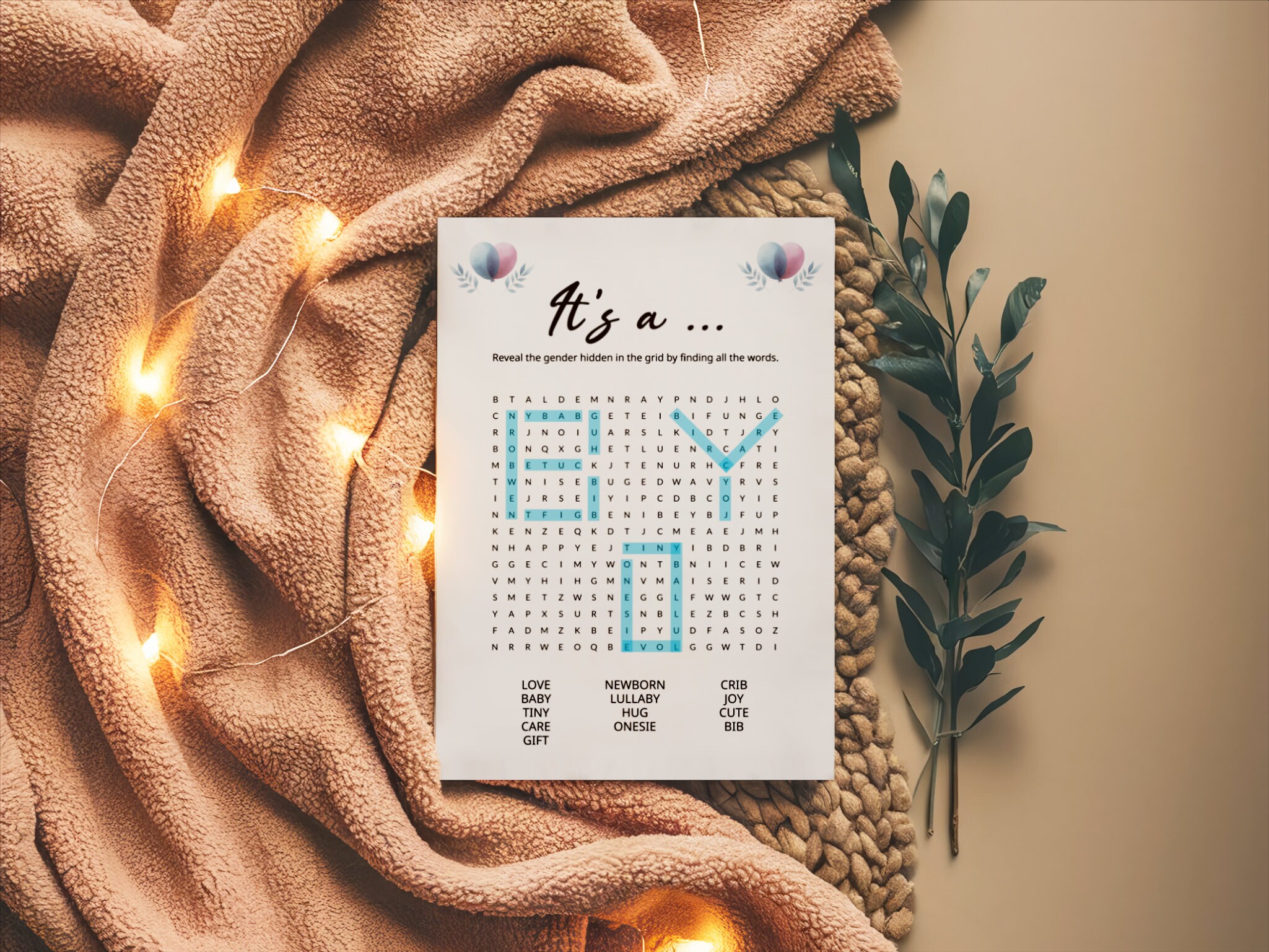 It's a Boy Gender Reveal Announcement Word Search Puzzle Guessing Party ...