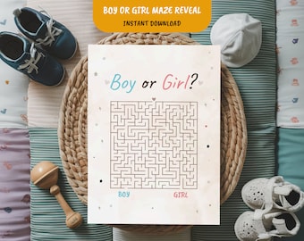 Printable Gender Reveal Puzzle Maze Game | Bow Gender Reveal Labyrinth | Blue and Pink Gender ...