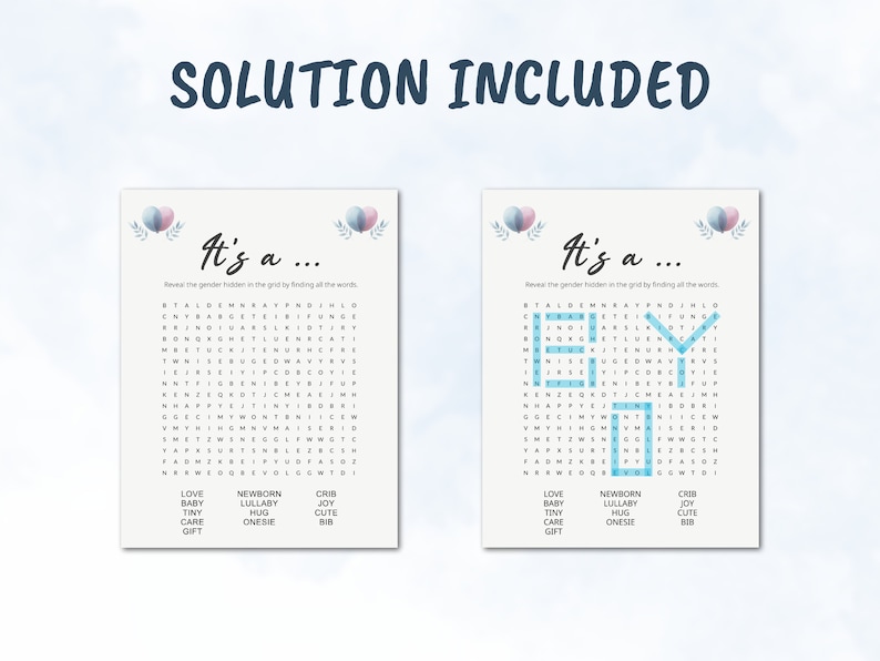 It's a Boy Gender Reveal Announcement Word Search Puzzle Guessing Party ...