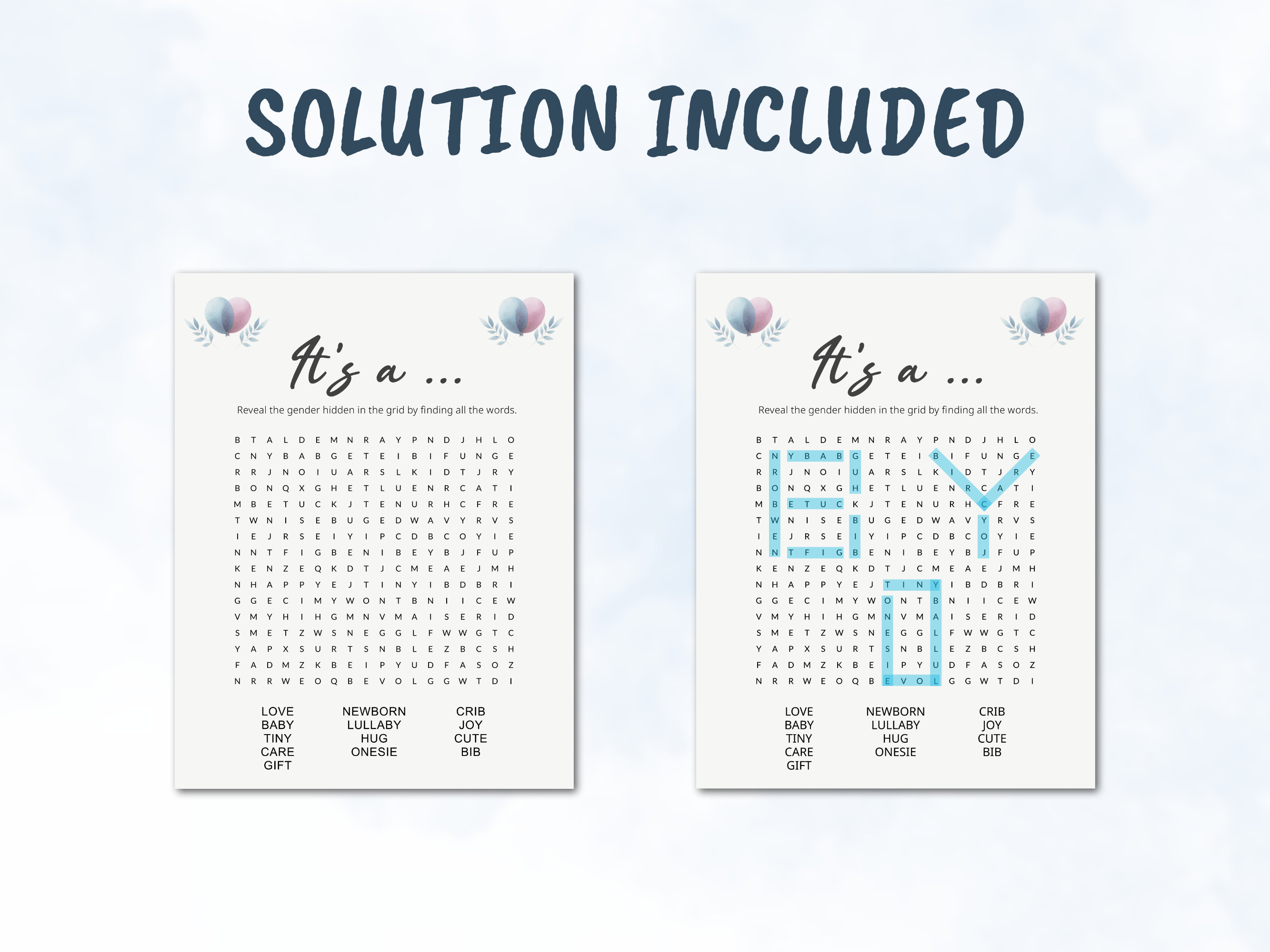 It's a Boy Gender Reveal Announcement Word Search Puzzle Guessing Party ...
