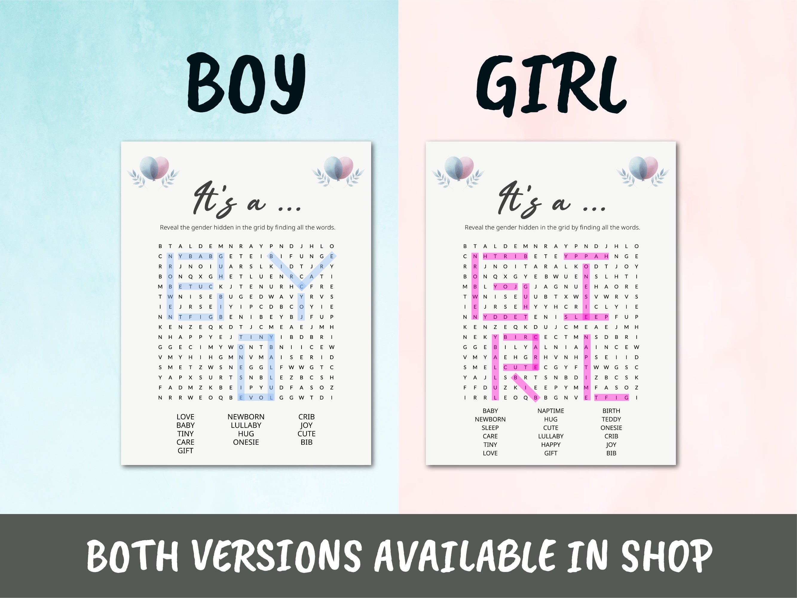 It's a Girl Gender Reveal Announcement Word Search Puzzle, Guessing ...